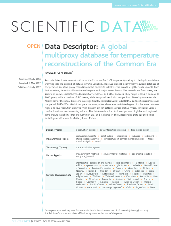 (PDF) A global multiproxy database for temperature reconstructions of ...