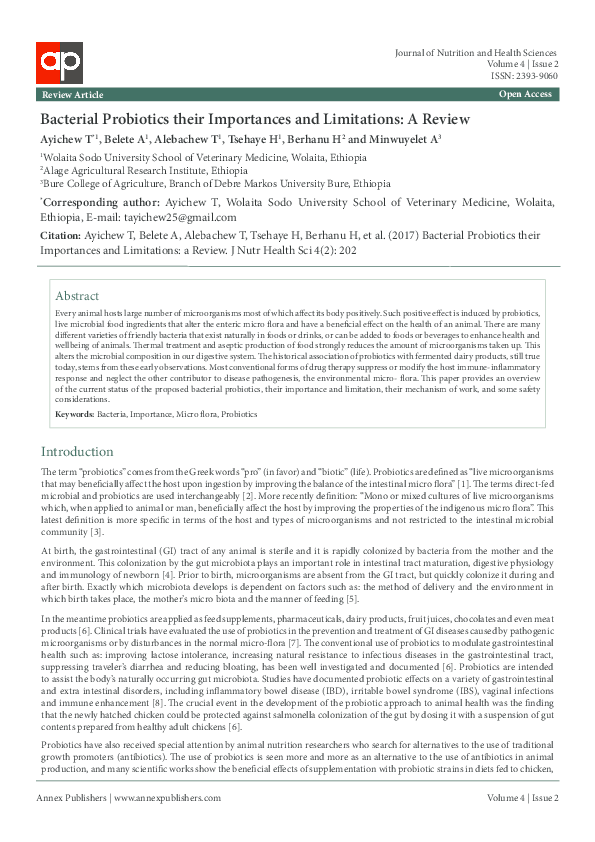 (PDF) Bacterial Probiotics their Importances and Limitations: A Review