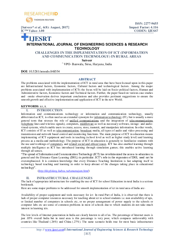 (PDF) CHALLENGES IN THE IMPLEMENTATION OF ICT (INFORMATION AND ...