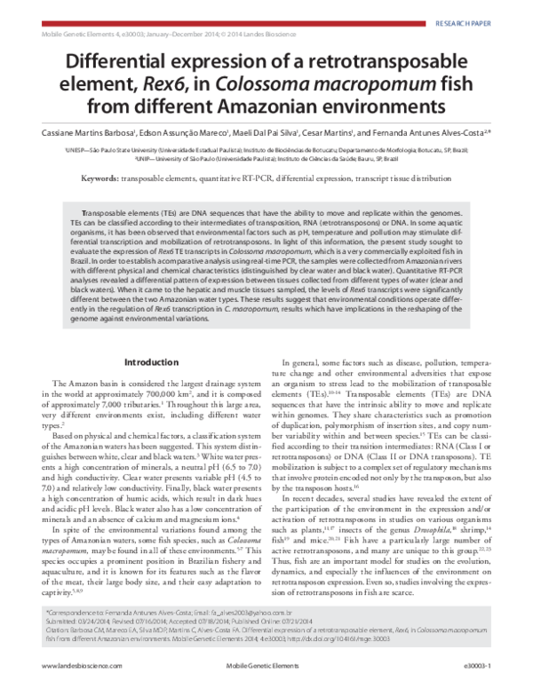(PDF) Differential expression of a retrotransposable element, Rex6 , in ...