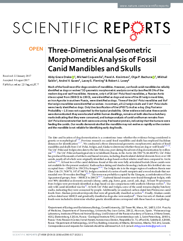 (PDF) Three-Dimensional Geometric Morphometric Analysis of Fossil Canid ...