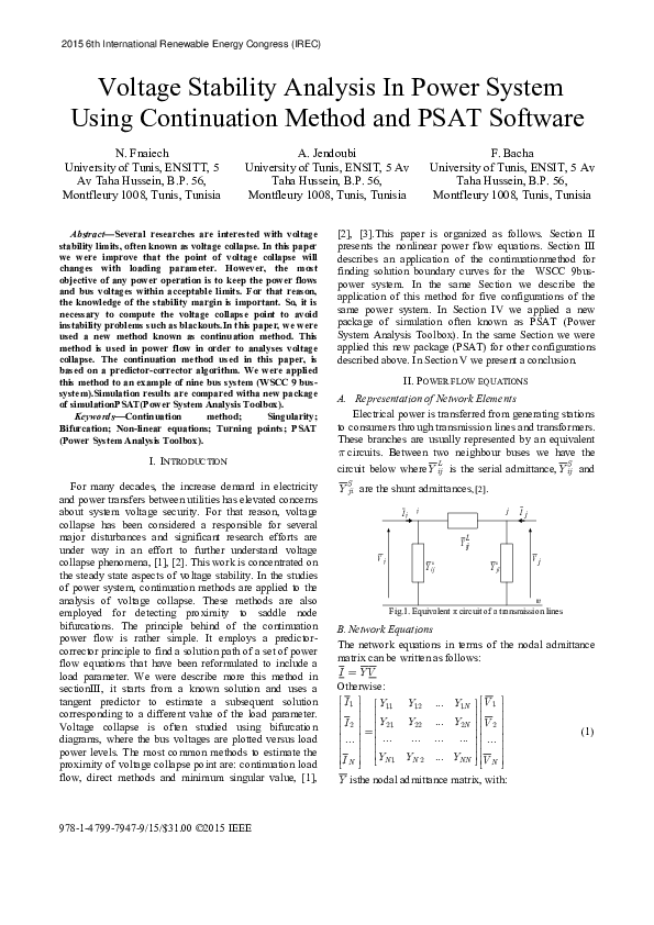 (PDF) Voltage Stability Analysis In Power System Using Continuation Method and PSAT Software