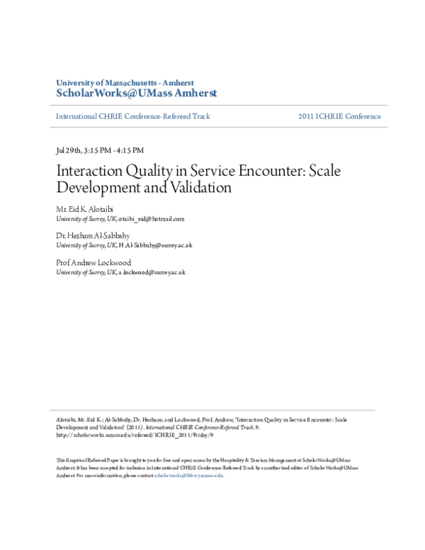 Pdf Interaction Quality In Service Encounter Scale Development And Validation