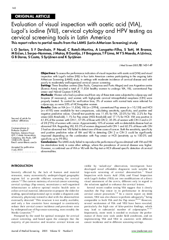 (PDF) Evaluation of Visual Inspection with Acetic Acid (VIA), Lugol's ...