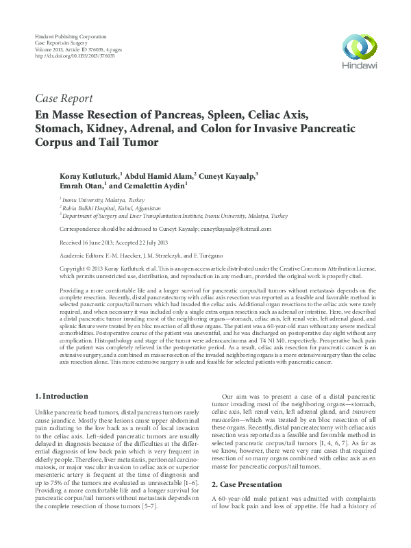 (PDF) En Masse Resection of Pancreas, Spleen, Celiac Axis, Stomach ...