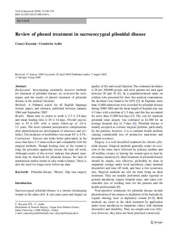 (PDF) Review of phenol treatment in sacrococcygeal pilonidal disease