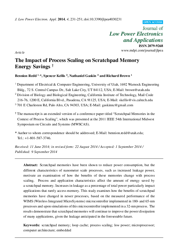 (PDF) The Impact of Process Scaling on Scratchpad Memory Energy Savings
