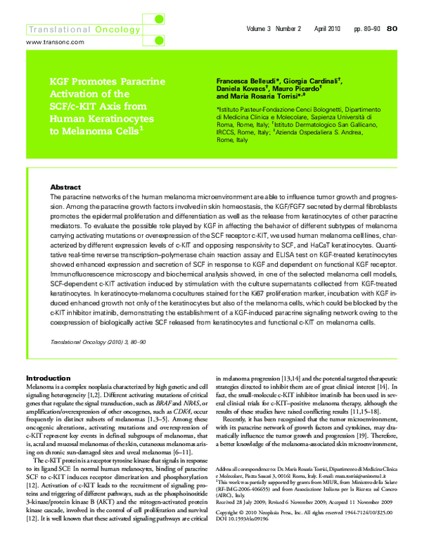 (PDF) KGF Enhances SCF/c-KIT Paracrine Signaling