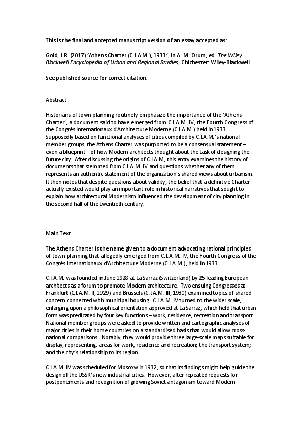 (PDF) The Athens Charter (CIAM 1933)