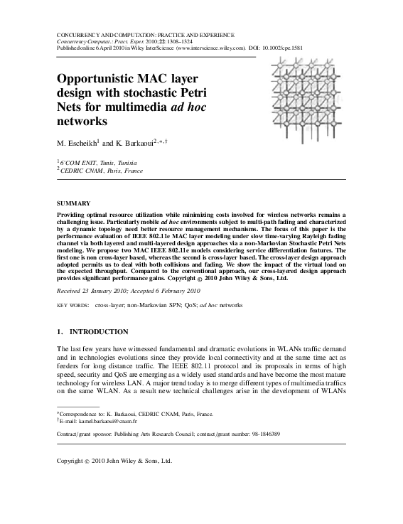 (PDF) Opportunistic MAC layer design with stochastic Petri Nets for multimedia ad hoc networks