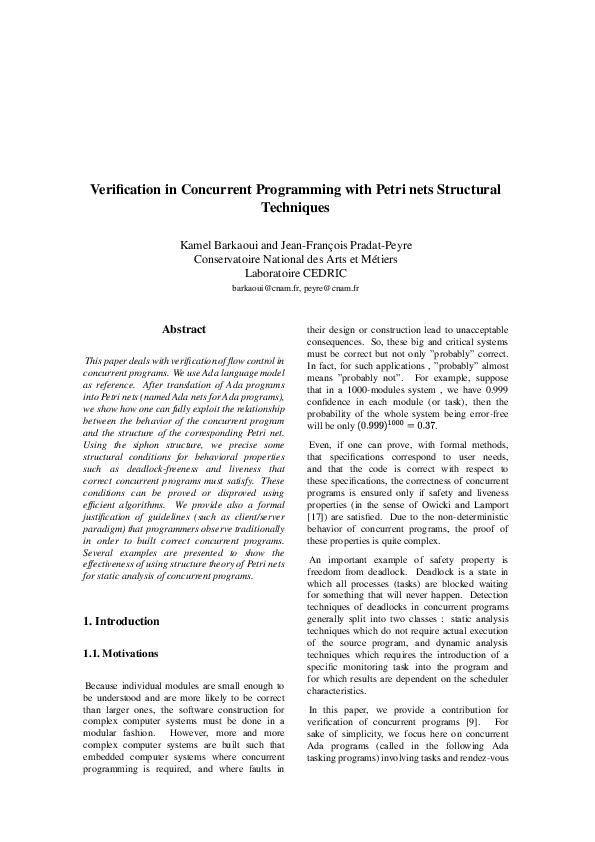 (PDF) Verification in concurrent programming with Petri nets structural techniques