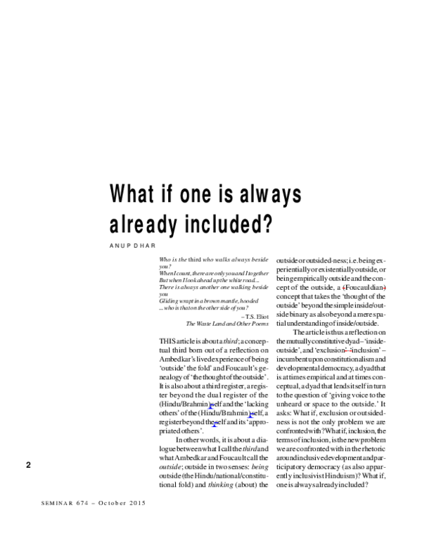 (PDF) What if, one is always already included?