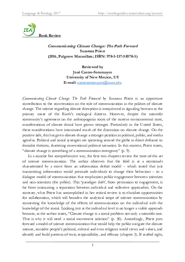 (PDF) Communicating Climate Change: The Path Forward