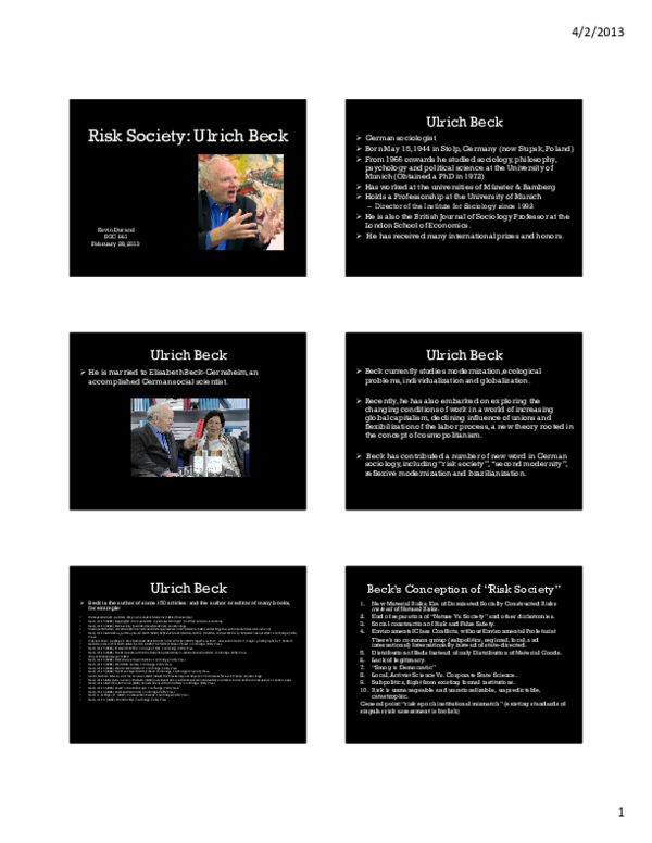 (PDF) Risk Society: Ulrich Beck