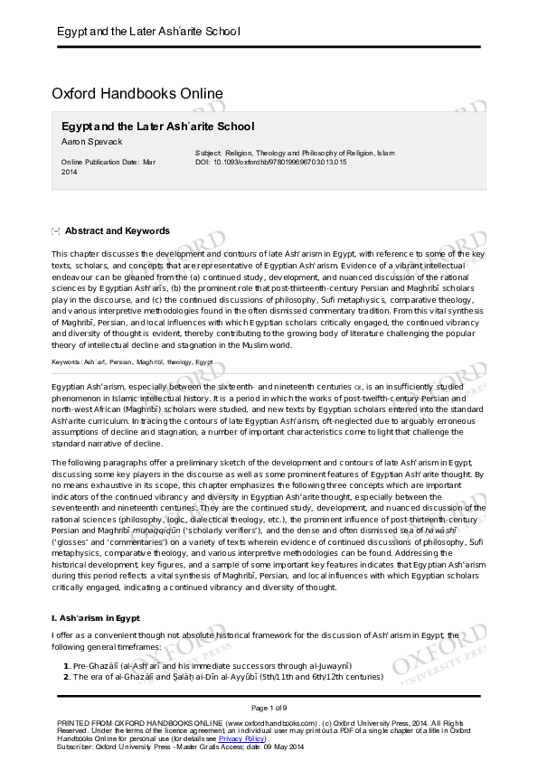 (PDF) Egypt and the Later Ashʿarite School