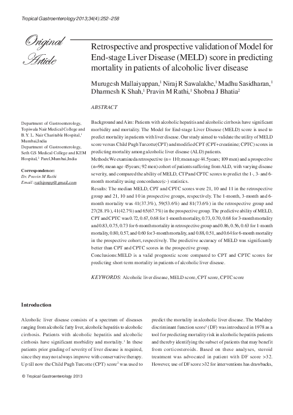 (PDF) Retrospective and prospective validation of model for end-stage ...