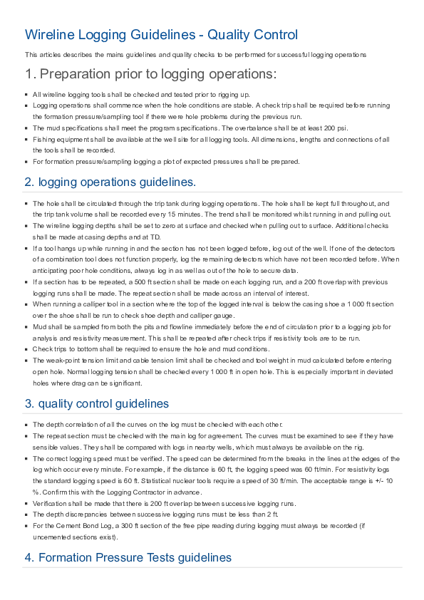 (PDF) Wireline Logging Guidelines -Quality Control