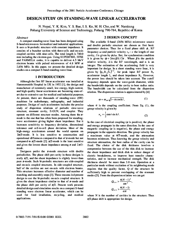 (PDF) Design study on standing-wave linear accelerator | W. Namkung and ...