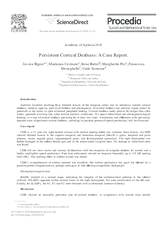 (PDF) Persistent Cortical Deafness: A Case Report | Jessica Rigon ...