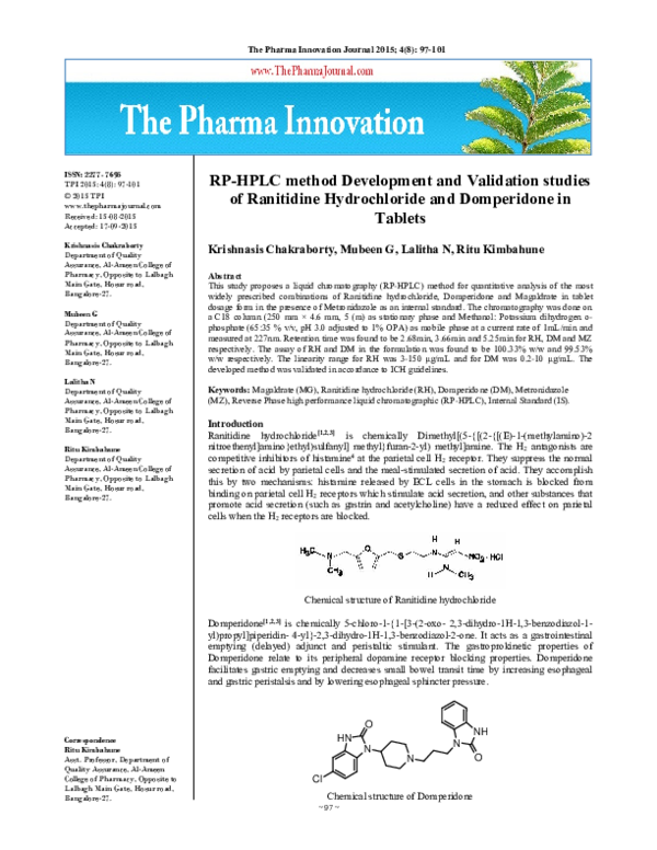 Pdf Development And Validation Of Rp Hplc Method For The Simultaneous Estimation Of