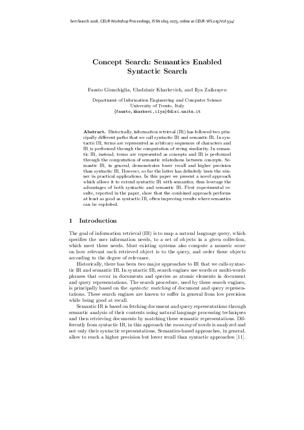 (PDF) Concept search: Semantics enabled syntactic search