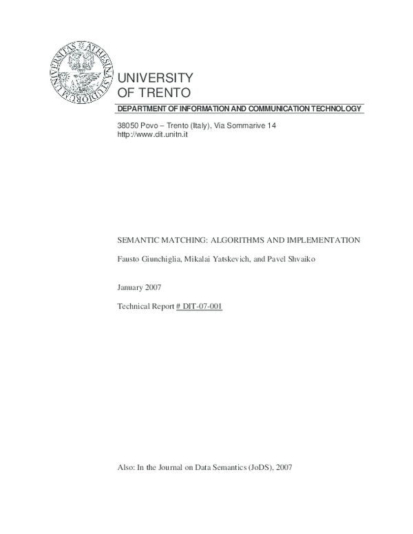 Pdf Semantic Matching Algorithms And Implementation 2132