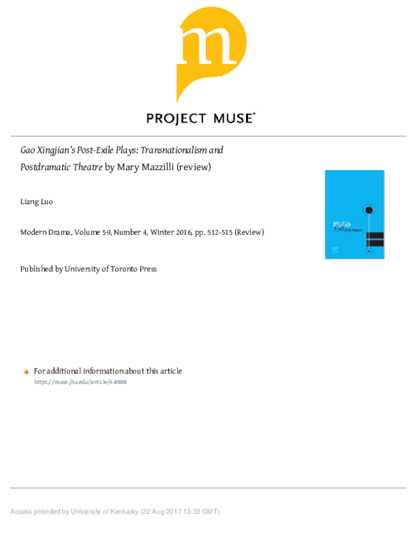 (PDF) Review of Gao Xingjian’s Post-Exile Plays by Mary Mazzilli