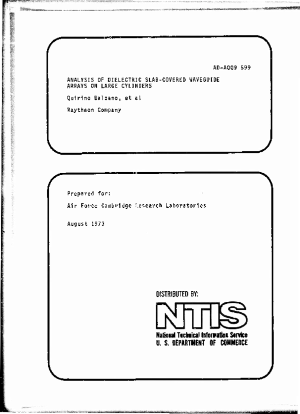 Pdf Analysis Of Dielectric Slab Covered Waveguide Arrays On Large Cylinders