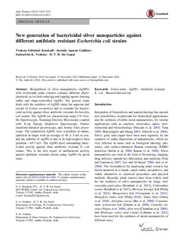 (PDF) New generation of bactericidal silver nanoparticles against different antibiotic resistant ...