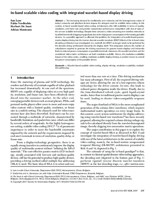 (PDF) In-band scalable video coding with integrated wavelet-based display driving