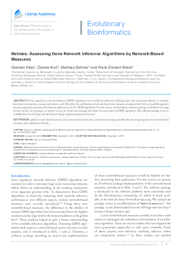 (PDF) Netmes: Assessing Gene Network Inference Algorithms by Network-Based Measures