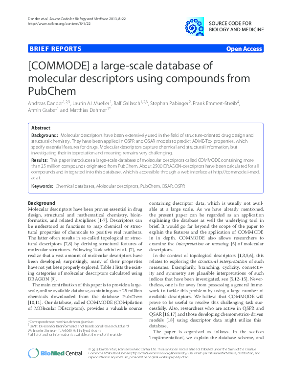 (PDF) [COMMODE] a large-scale database of molecular descriptors using ...