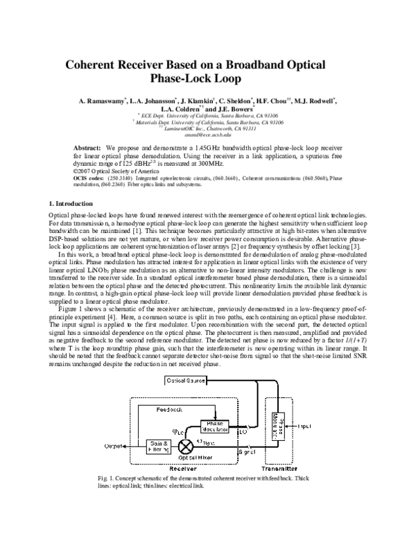 (PDF) Coherent receiver based on a broadband optical phase-lock loop