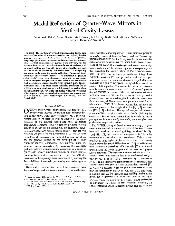 (PDF) Modal reflection of quarter-wave mirrors in vertical-cavity lasers