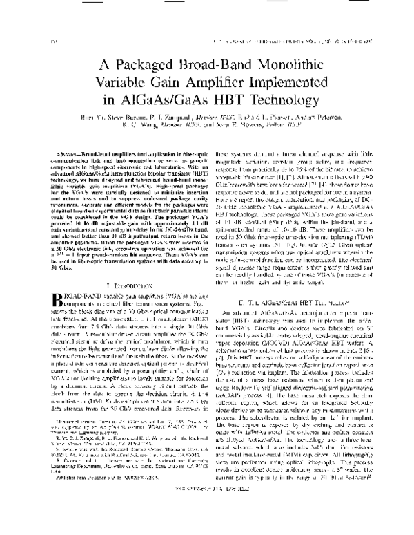 (PDF) A packaged broad-band monolithic variable gain amplifier implemented in AlGaAs/GaAs HBT ...