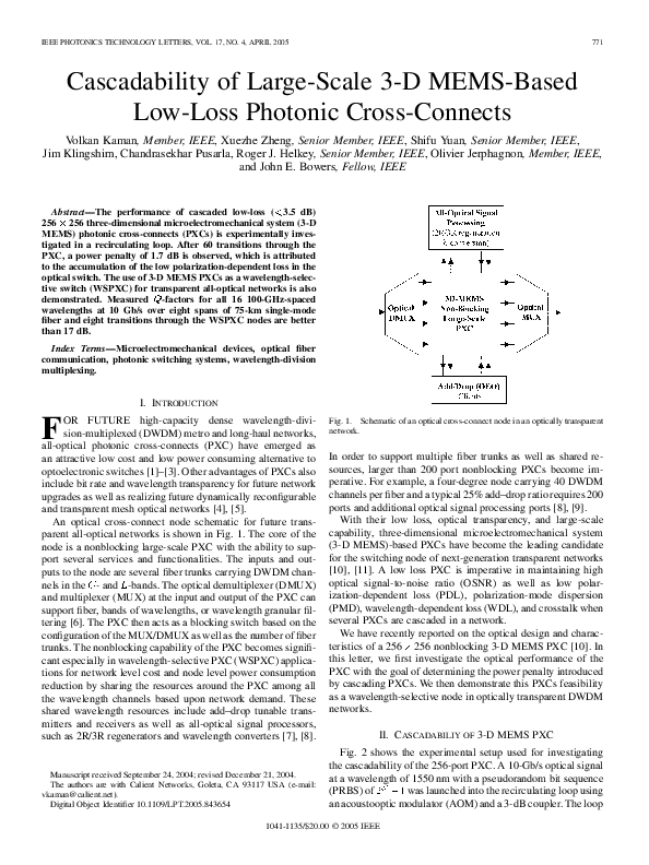 (PDF) Cascadability of large-scale 3-D MEMS-based low-loss photonic ...