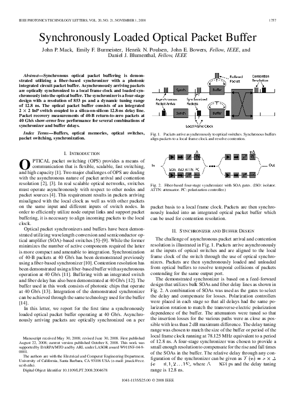 (PDF) Synchronously Loaded Optical Packet Buffer | John Bowers - Academia.edu