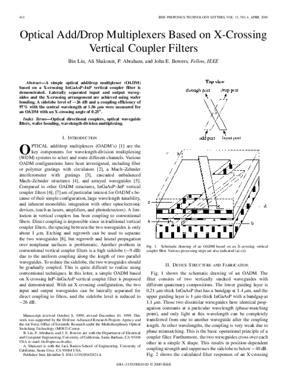 (PDF) Optical add/drop multiplexers based on X-crossing vertical coupler filters
