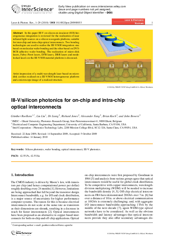 (PDF) III-V/silicon photonics for on-chip and intra-chip optical ...