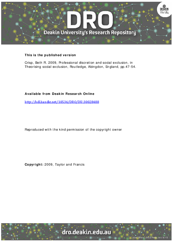 (PDF) Professional discretion and social exclusion | Beth Crisp ...