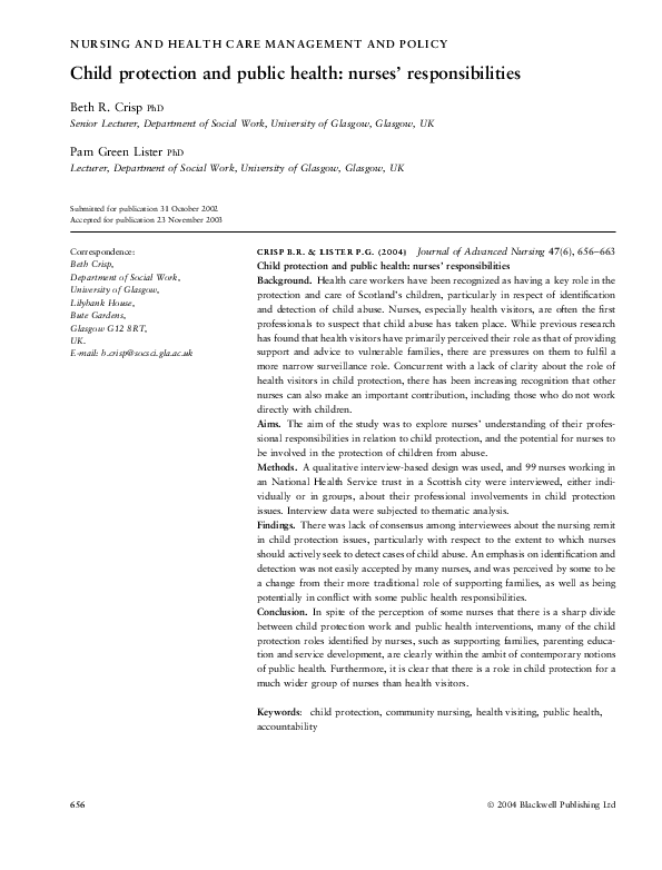 (PDF) Child protection and public health: nurses' responsibilities