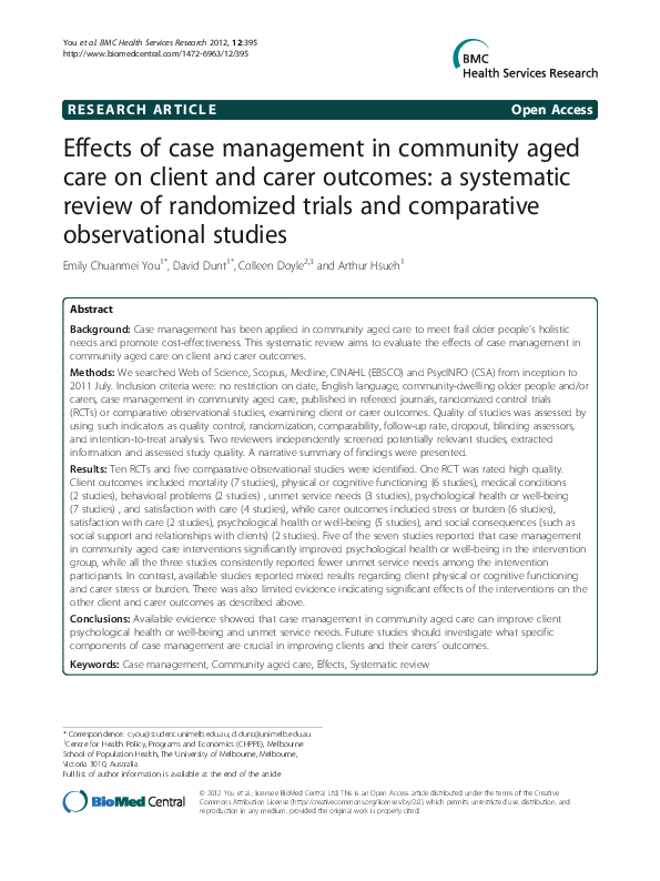 (PDF) Effects of case management in community aged care on client and ...