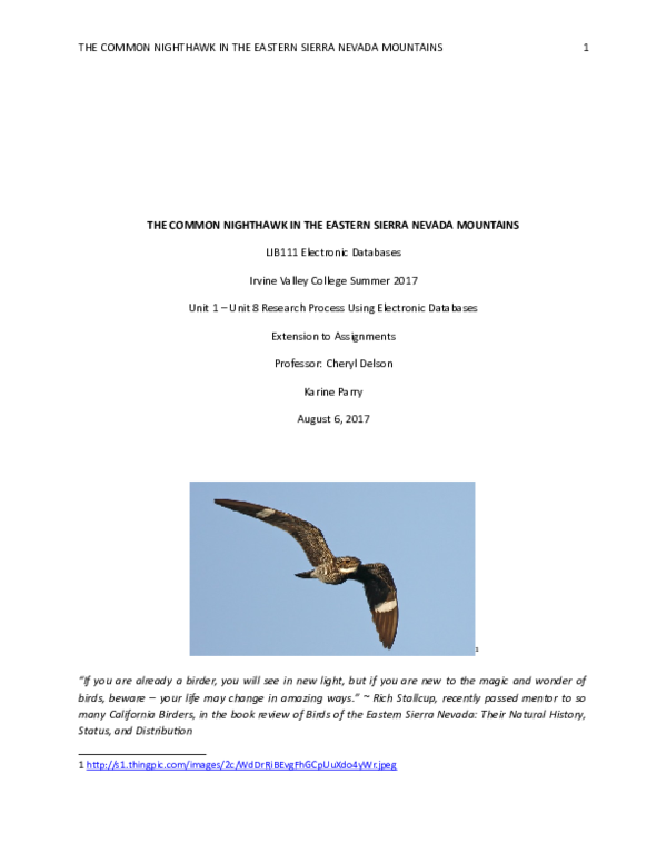 (DOC) Saddleback Community College LIB111 The Common Nighthawk in the ...