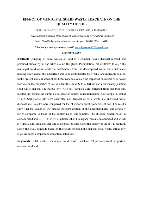 (DOC) EFFECT OF MUNICIPAL SOLID WASTE LEACHATE ON THE QUALITY OF SOIL