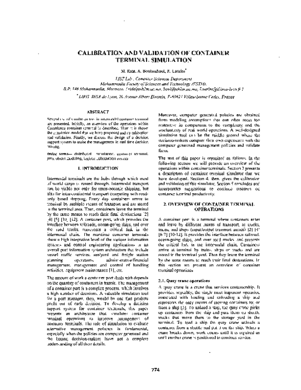 Pdf Calibration And Validation Of Container Terminal Simulation Mohamed Rida