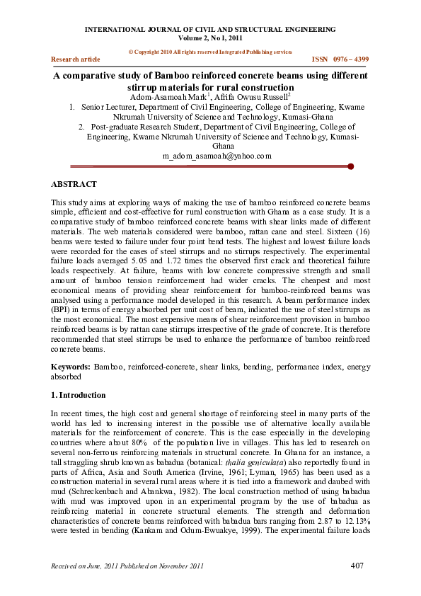 (PDF) INTERNATIONAL JOURNAL OF CIVIL AND STRUCTURAL ENGINEERING Volume ...