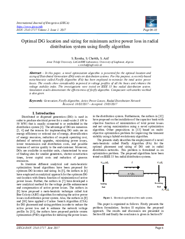Pdf Optimal Dg Location And Sizing For Minimum Active Power Loss In Radial Distribution System