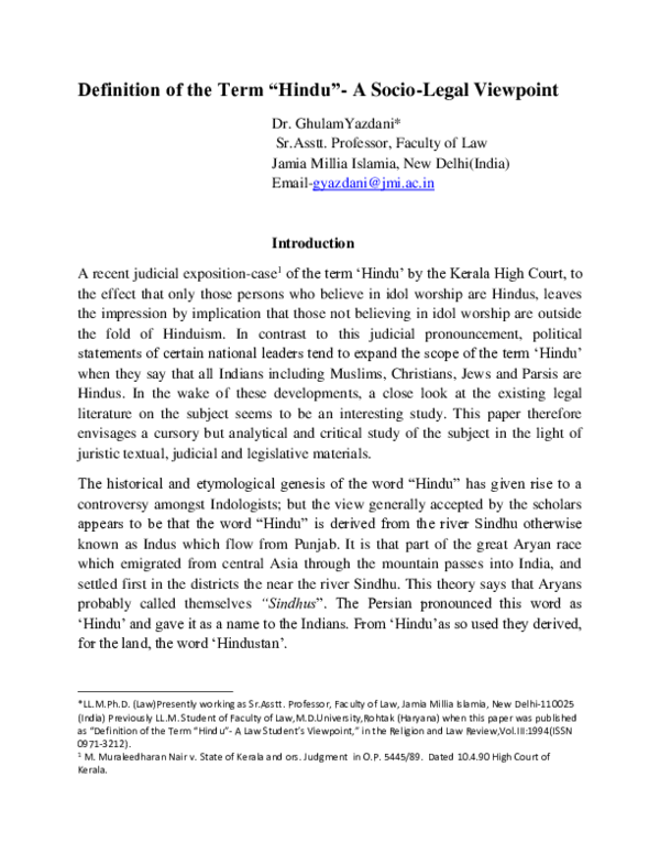 (DOC) Definition of the Term " Hindu " -A Socio-Legal Viewpoint