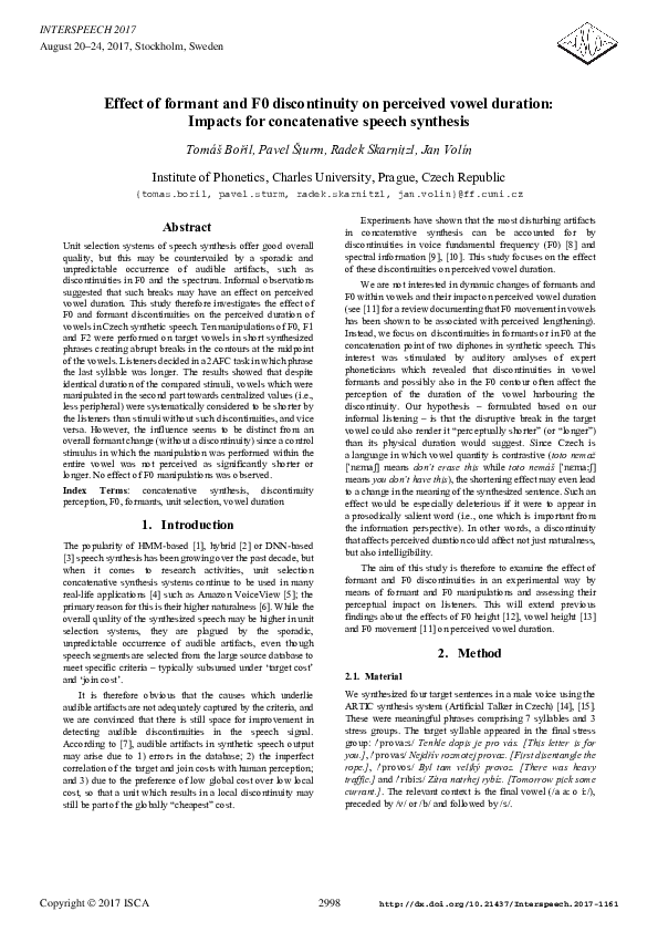 (PDF) Effect of formant and F0 discontinuity on perceived vowel duration: Impacts for ...
