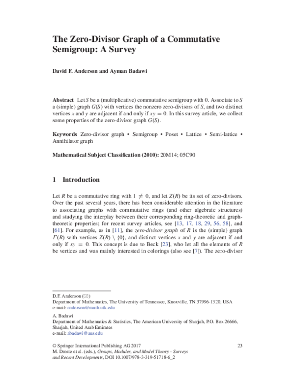 Pdf On The Diameter Of The Compressed Zero Divisor Graph Mona Abdi
